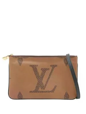 LOUIS VUITTON Monogram Giant Reverse Double Zip Pochette Crossbody Bag - Brown
