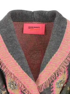 COLOUR MARKET Geometric Pattern Fringed Cardigan With Crystal Embellishment