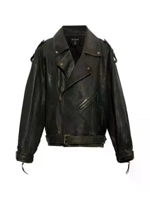Balmain Belted Leather Biker Jacket - Black