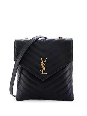 Saint Laurent Double Flap Bag Chevron Leather Shoulder Bag - Black