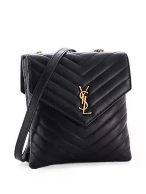 Saint Laurent Double Flap Bag Chevron Leather Shoulder Bag