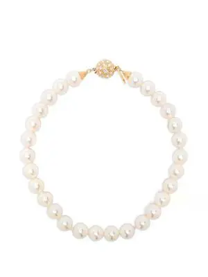 Alessandra Rich Faux Pearl And Crystal Embellished Necklace - Neutrals
