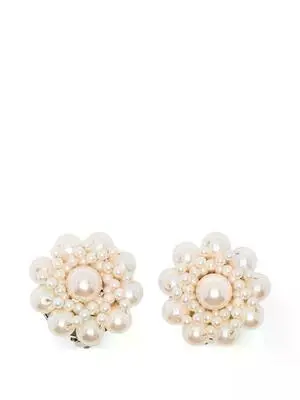 Alessandra Rich Embellished Floral Clip-on Earrings - Neutrals