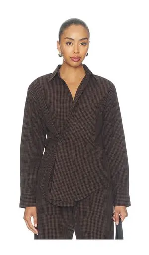 PISTOLA Mila Long Sleeve Button Down Wrap Top In . Also