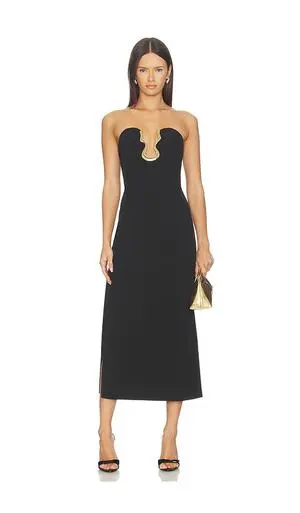 Bardot Strapless Midi Dress With Bronze-tone Hardware