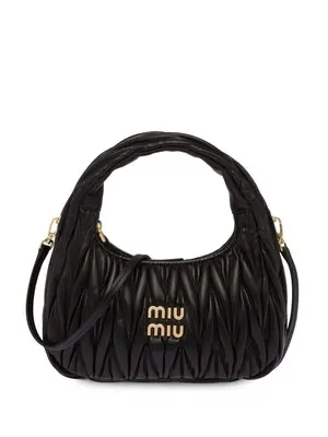 Miu Miu Wander Matelassé Leather Hobo Bag - Black