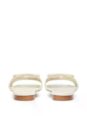 Fendi Baguette Parchment-coloured Leather Slides