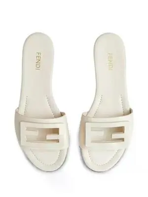 Fendi Baguette Parchment-coloured Leather Slides