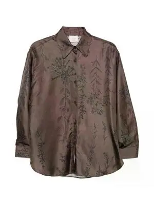 ALYSI Silk Floral Print Shirt - Brown