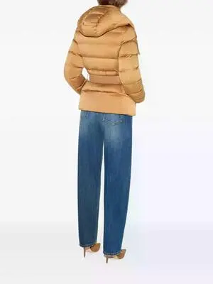 Elisabetta Franchi Down Jacket In Voile Fabric With Belt And Jewel Buckle