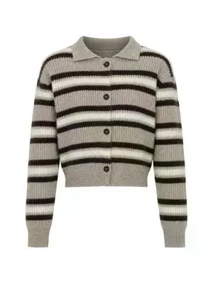 Brunello Cucinelli Striped Ribbed Cardigan - Grey