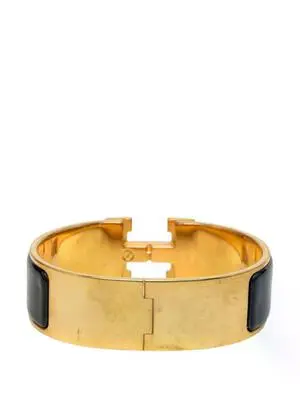 Hermès Enamel And Gold Plated Metal H Clasp Bracelet - Black