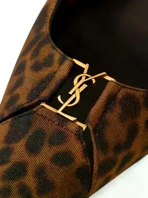 Saint Laurent Babylone Bretueil Slingback Pumps In Leopard Print Grosgrain - Brown