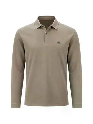 C.P. COMPANY Logo-patch Long-sleeve Polo Shirt - Neutrals