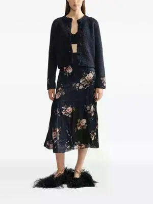 Erdem Bouclé Floral Cuff Cardigan - Black