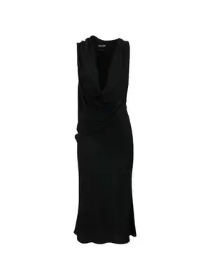 TOM FORD Crepe Jersey Asymmetrical Draped Cocktail Dress - Black