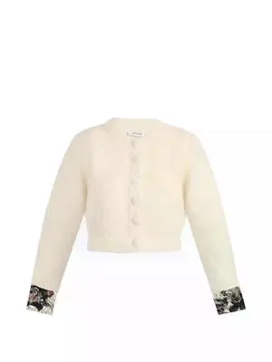 Erdem Bouclé Floral-trim Cardigan - Neutrals