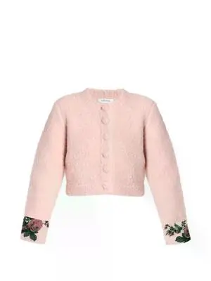 Erdem Bouclé Floral-detail Cardigan - Pink
