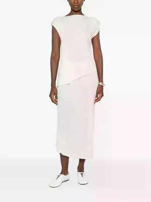 Issey Miyake Off-white Plissé Effect Boat Neck Blouse