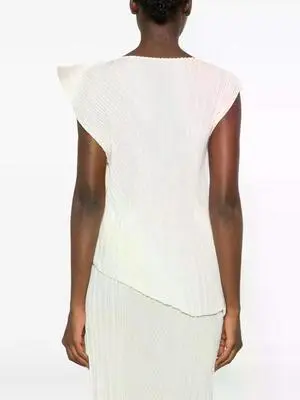 Issey Miyake Off-white Plissé Effect Boat Neck Blouse