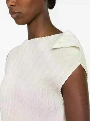Issey Miyake Off-white Plissé Effect Boat Neck Blouse