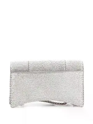 Balenciaga Hourglass Chain Wallet Suede With Crystals Crossbody Bag - Metallic
