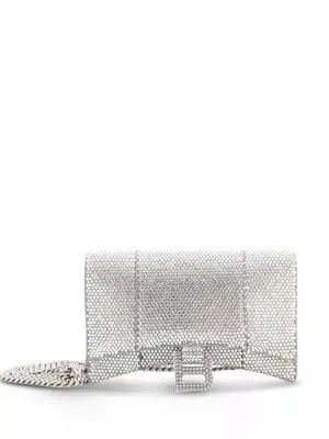 Balenciaga Hourglass Chain Wallet Suede With Crystals Crossbody Bag - Metallic