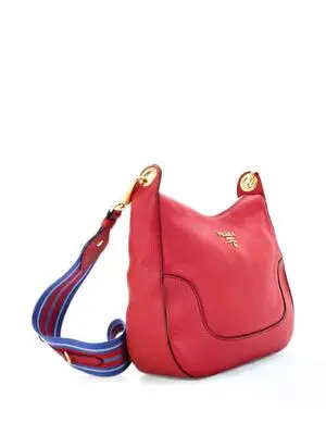 Prada Vitello Daino Striped Strap Zip Hobo Bag