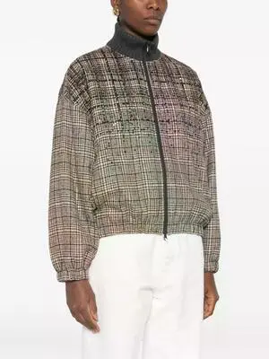 Brunello Cucinelli Sequin-embellished Check Bomber Jacket - Brown