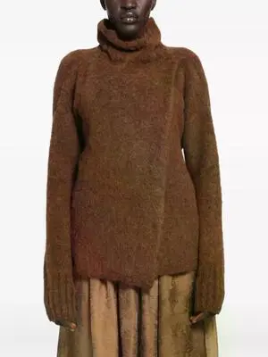 UMA WANG Wrap-effect Turtleneck Sweater - Brown