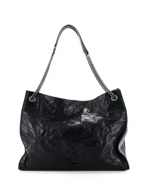 Saint Laurent Niki Matelassé Chevron Leather Shopping Tote Shoulder Bag - Black