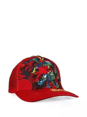 Ed Hardy Embroidered Dragon Trucker Hat - Red