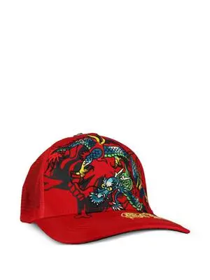 Ed Hardy Embroidered Dragon Trucker Hat - Red