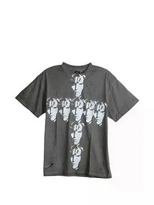 SAITOS Wormhole Distressed Graphic-print T-shirt - Grey