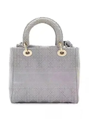 Dior Lady D-lite Bag Cannage Embroidered Canvas Medium Satchel - Grey
