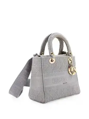 Dior Lady D-lite Bag Cannage Embroidered Canvas Satchel - Grey