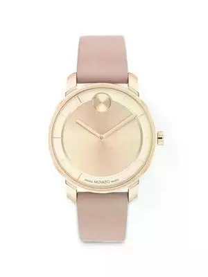 Movado 34mm Watch With Pink Leather Strap - Gold