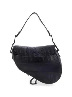Dior Saddle Handbag Oblique Embossed Calfskin Medium Shoulder Bag - Black