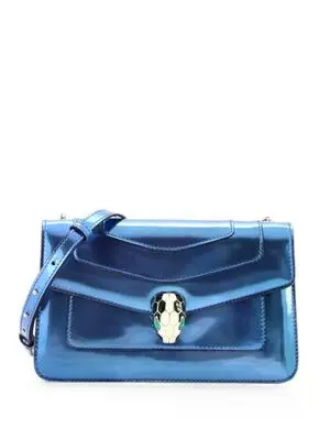 BVLGARI Serpenti Forever Metallic Leather Small Shoulder Bag - Blue