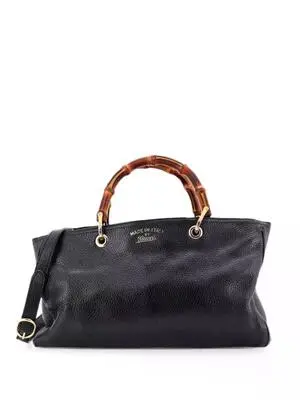 Gucci Bamboo Shopper Leather Medium Tote Bag - Black