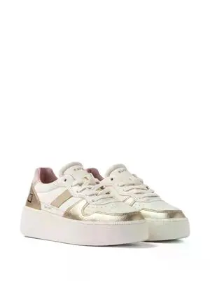 D.a.t.e. Court Platform Sneakers In Beige And Gold-tone Leather