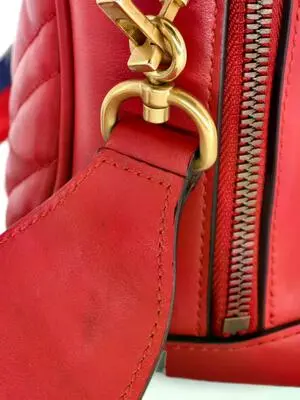 Gucci Gg Marmont Zip Around Camera Bag Matelasse Leather Small Shoulder Bag - Red