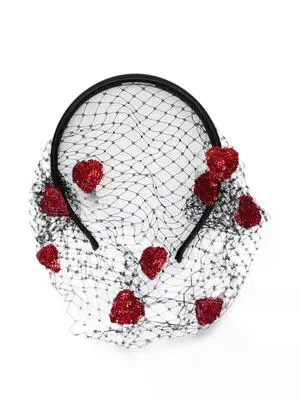 Red Valentino Sequin Heart Mesh Headband