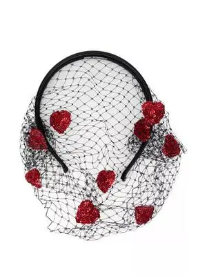 Red Valentino Sequin Heart Mesh Headband - Black
