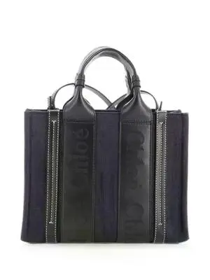 Chloé Woody Convertible Canvas With Leather Small Tote Bag - Blue