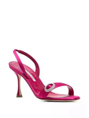 Manolo Blahnik Crystal-embellished Satin Slingback Sandals