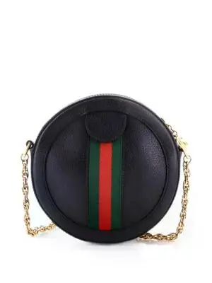Gucci Ophidia Round Shoulder Bag Leather Mini Crossbody Bag - Black
