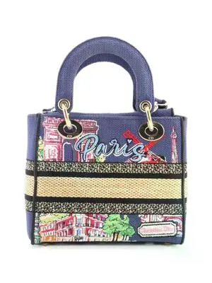 Dior Lady D-lite Bag Embroidered Raffia Medium Satchel - Blue