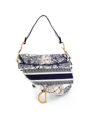 Dior Saddle Bag Logo Embroidered Canvas Medium Shoulder Bag