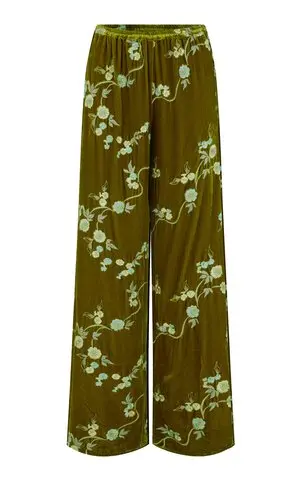 HARRIS TAPPER Silk-blend Embroidered Velvet Trousers - Green